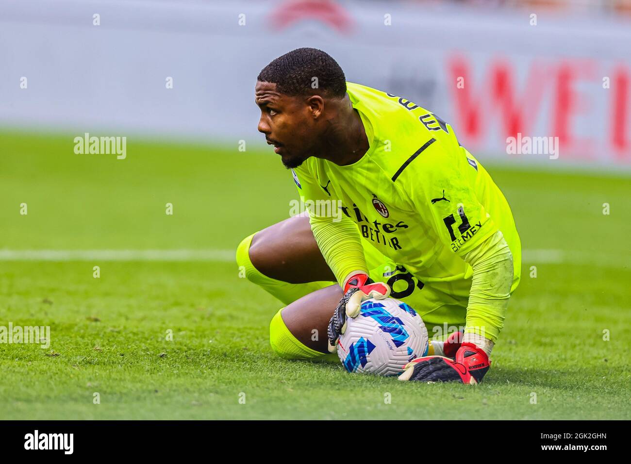 Milan, Italy. 12th Sep, 2021. Goalkeeper Mike Maignan of AC Milan seen ...