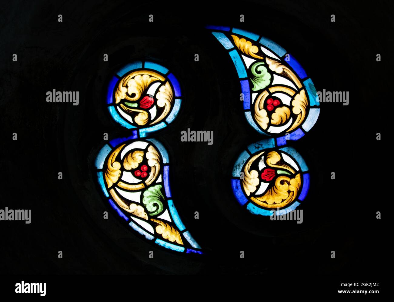 HUNEDOARA, ROMANIA - Aug 06, 2021: The stained glass at the windows of ...