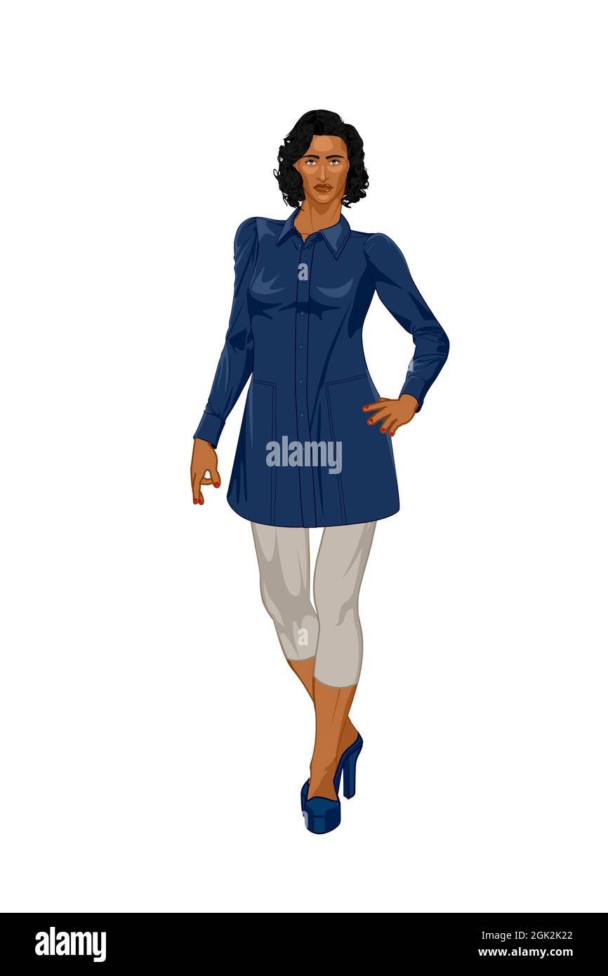 2d illustration of an elegant woman - Portrait of a fashionably dressed ...