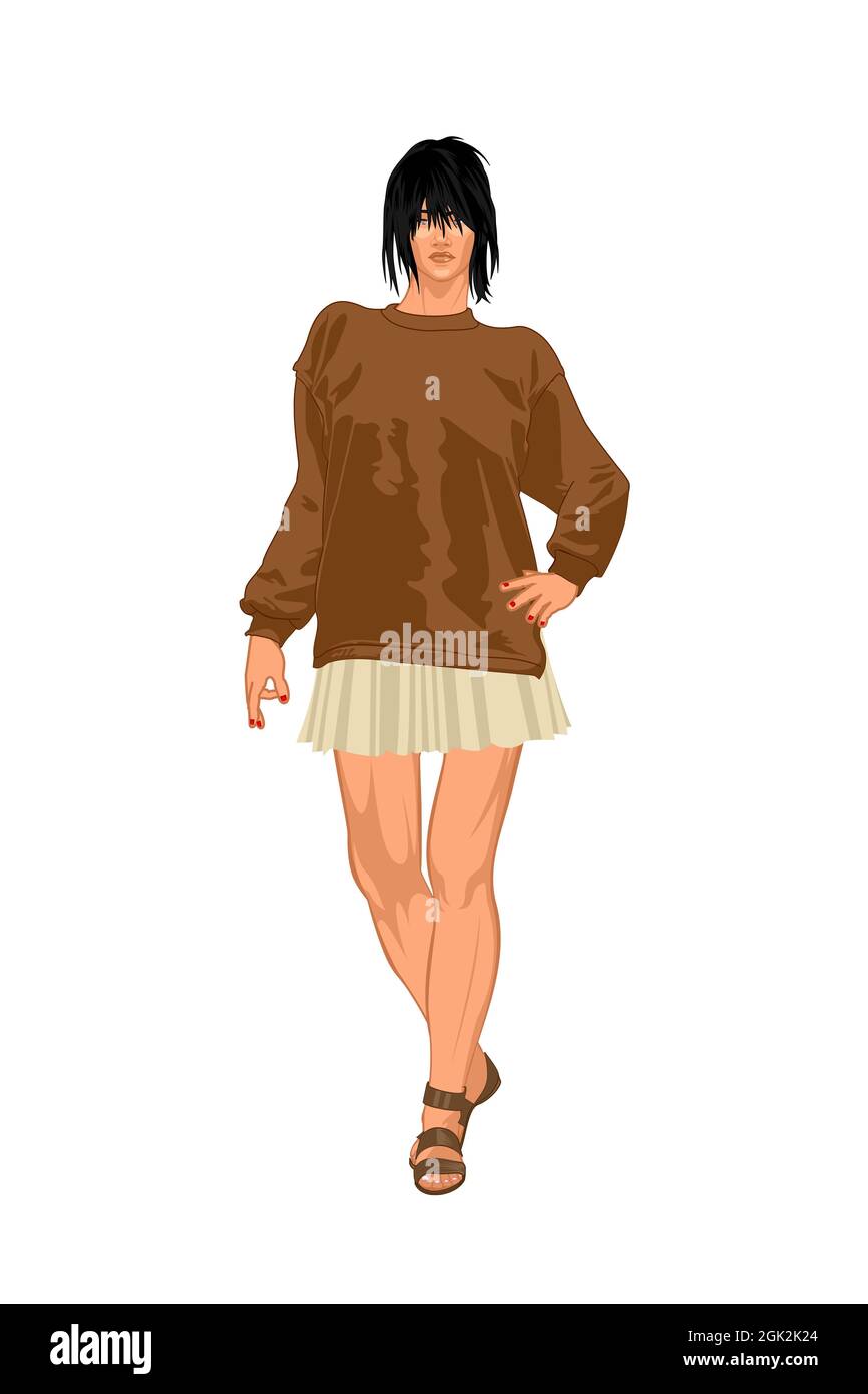 2d illustration of an elegant woman - Portrait of a fashionably dressed ...