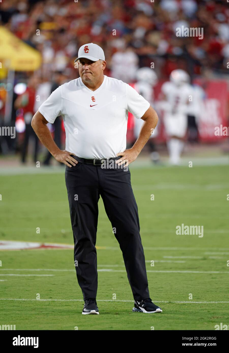 September 11, 2021 USC Trojans head coach Clay Helton in action during ...