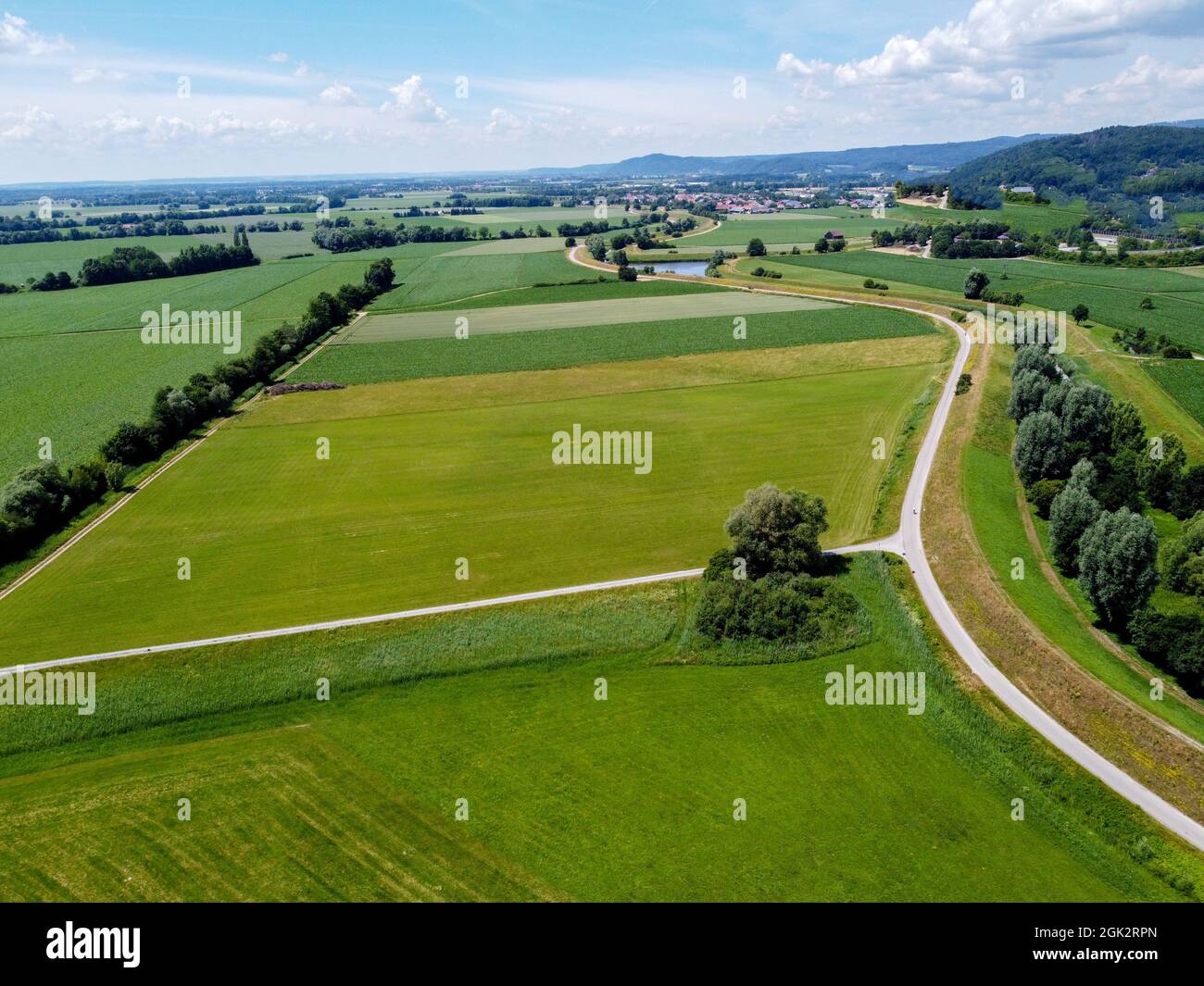 Shot of a wide grassy field with narrow footpaths in between its ...