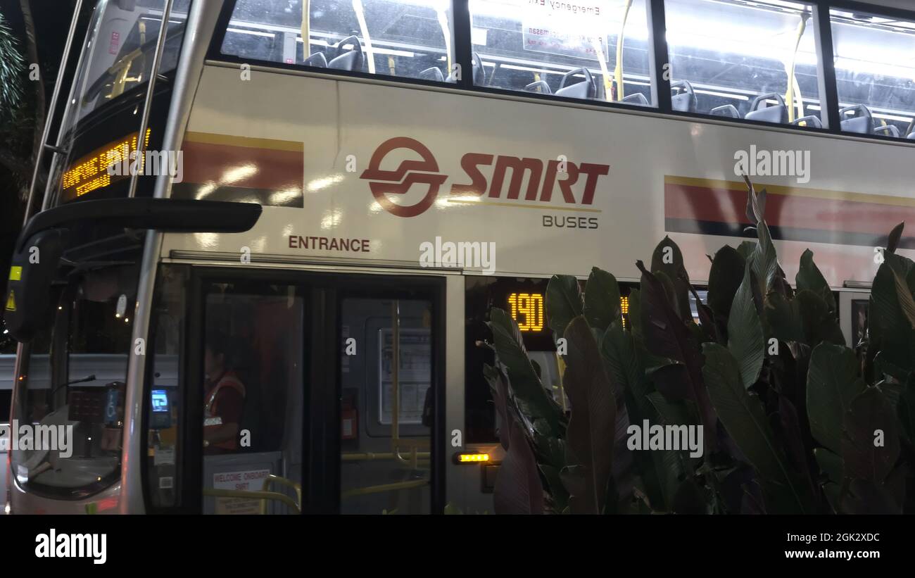 Double Decker SMRT BUS Orchard Road Singapore at Night Stock Photo - Alamy
