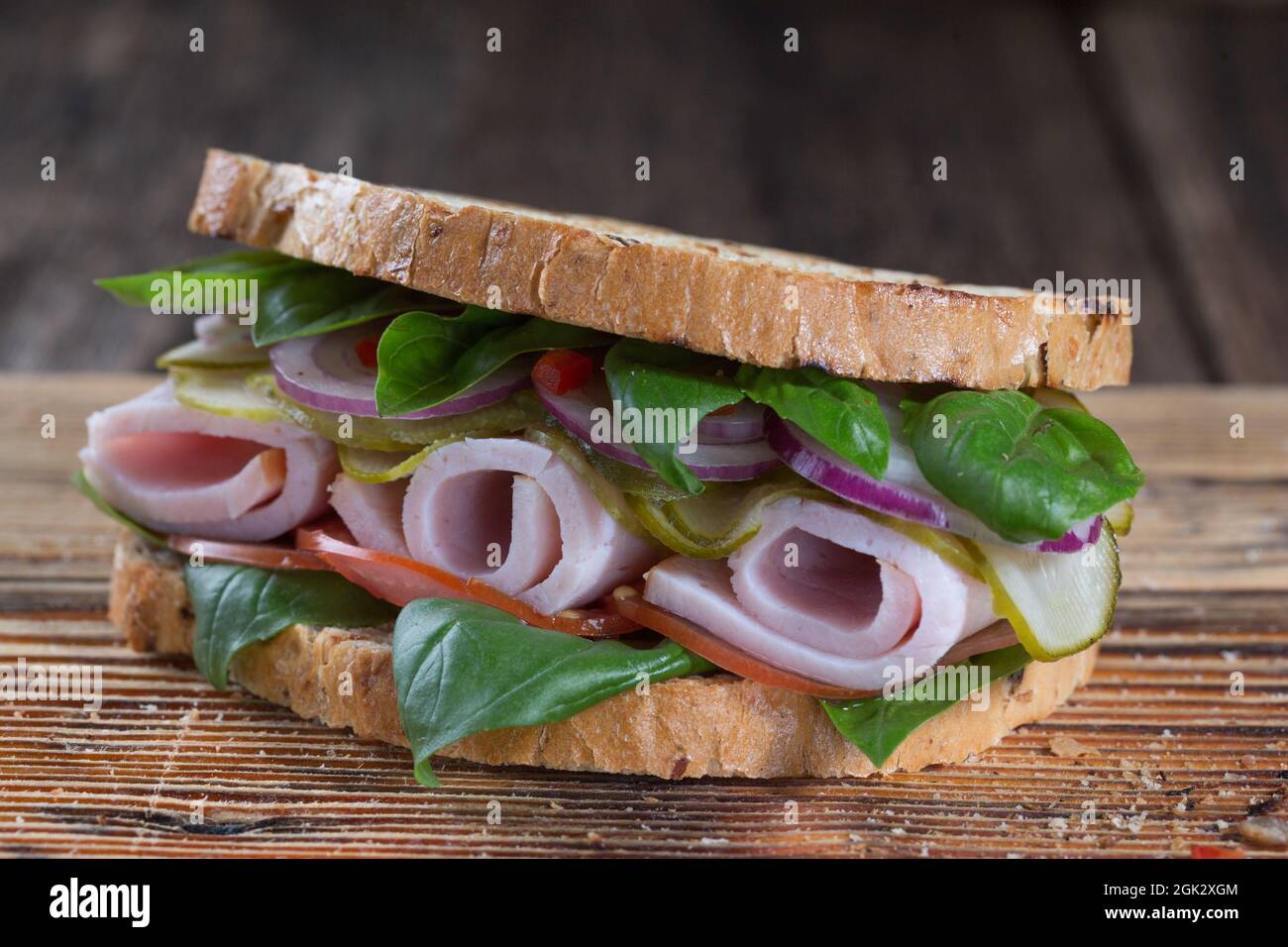 European fast food sandwich with meat and vegetables, quick snack Stock ...
