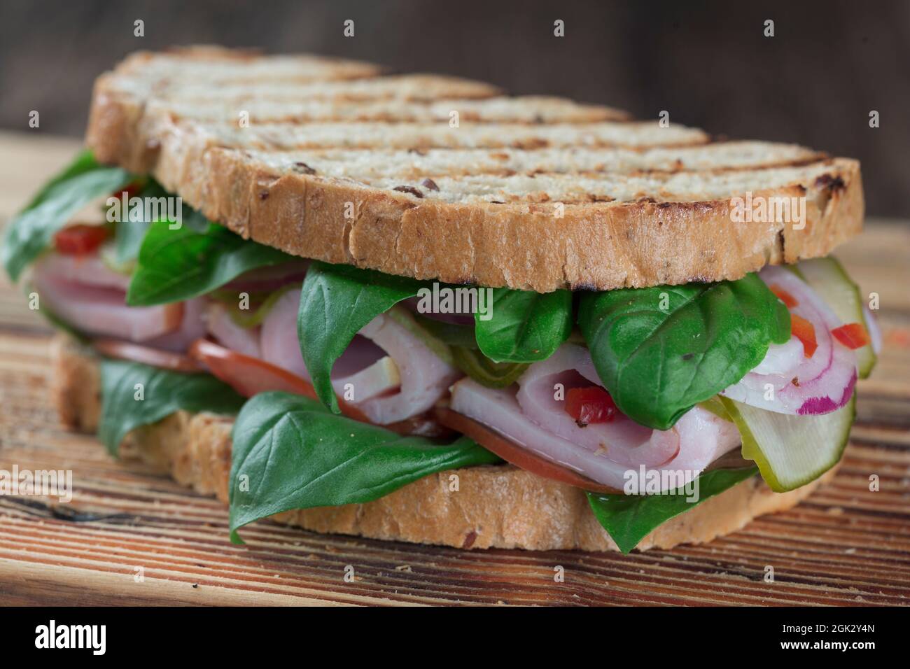European fast food sandwich with meat and vegetables, quick snack Stock ...