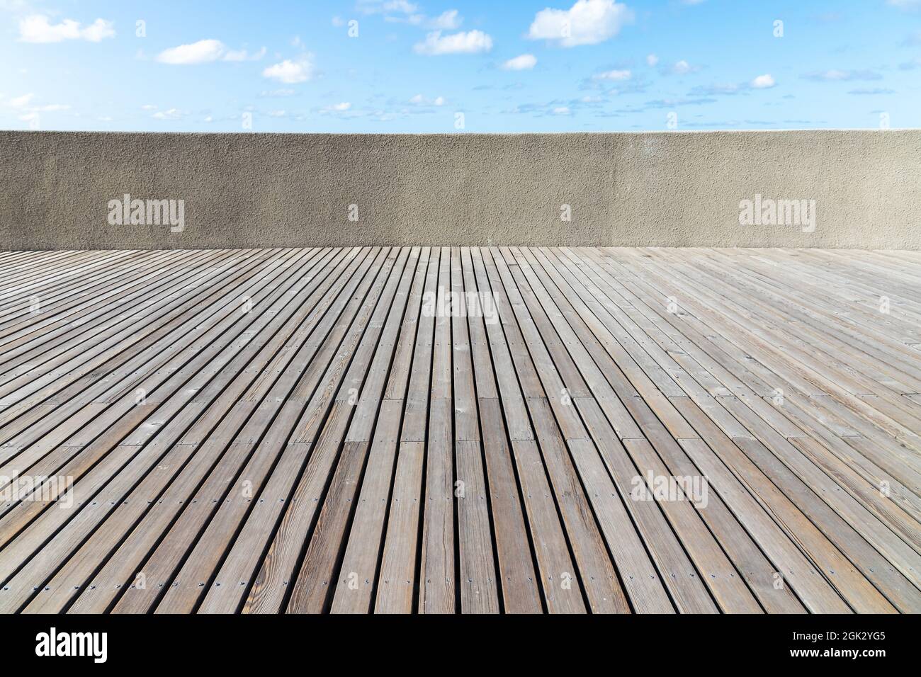 An empty promenade background photo, wooden floor and concrete railing ...