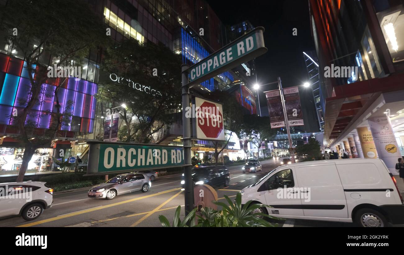 Street Sign Orchard Road and Cuppage Road Singapore at Night Stock ...