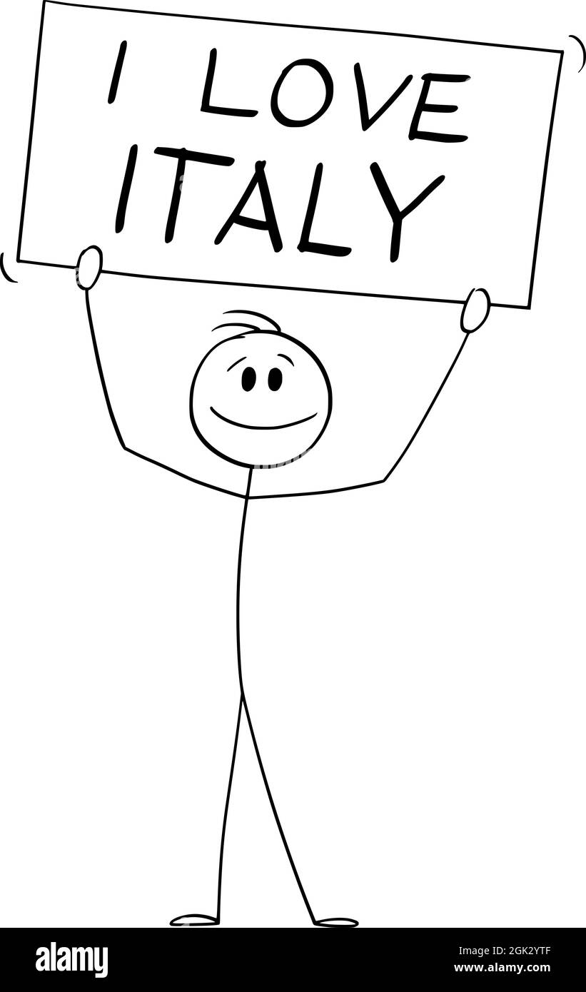 Person Holding I love Italy Sign , Vector Cartoon Stick Figure ...