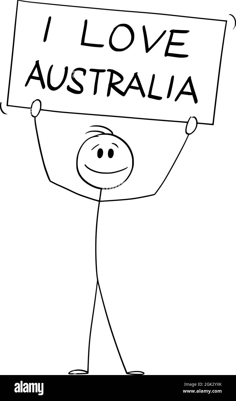 Person Holding I love Australia Sign , Vector Cartoon Stick Figure ...