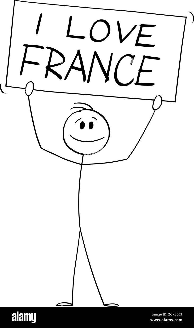 Person Holding I love France Sign , Vector Cartoon Stick Figure ...