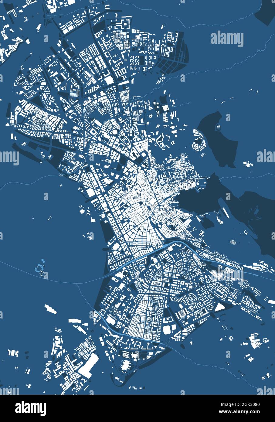 Detailed blue map poster of Granada city administrative area. Skyline ...