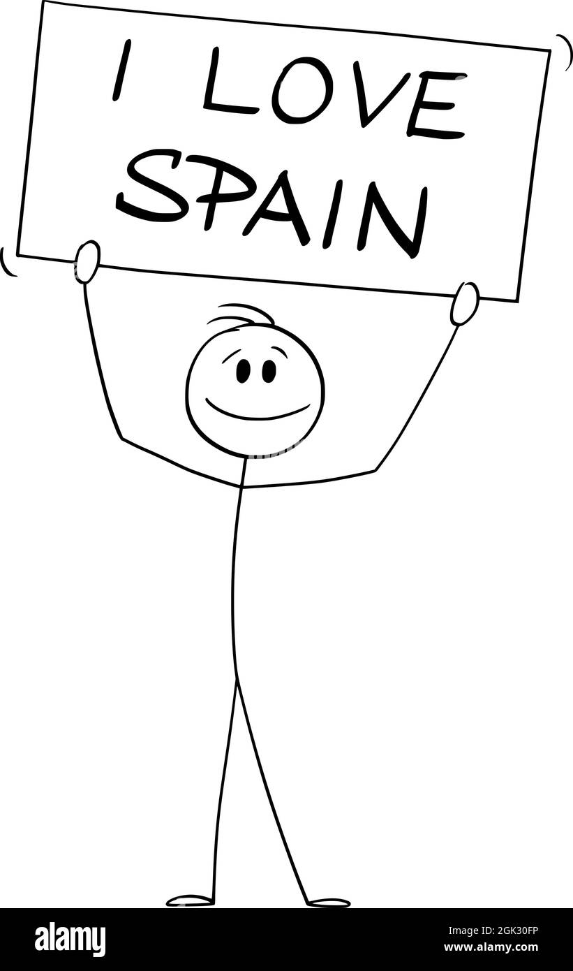 Person Holding I love Spain Sign , Vector Cartoon Stick Figure ...
