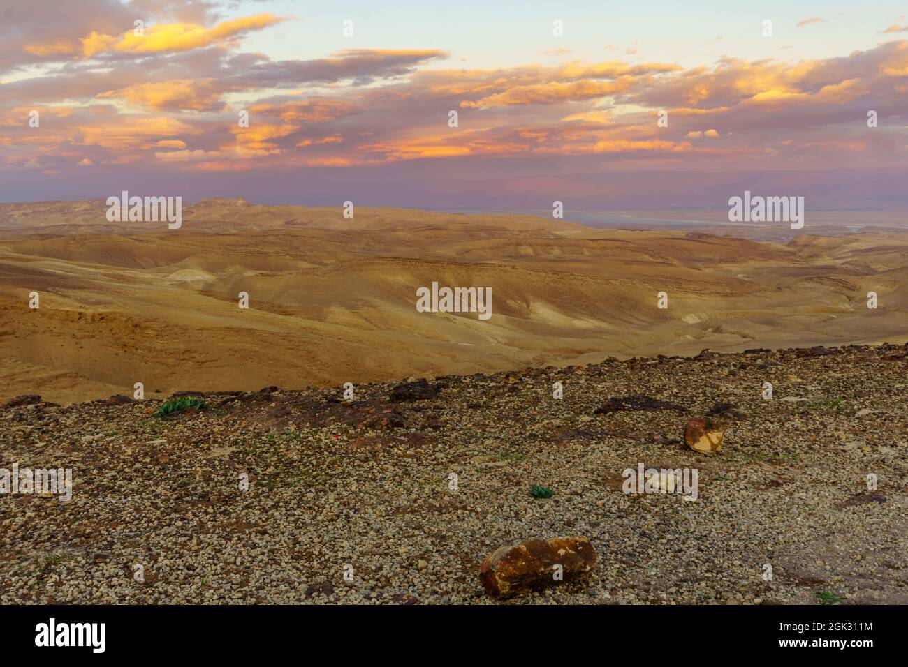 Sunset view of the Judaean Desert and the Dead Sea, from Moab viewpoint ...