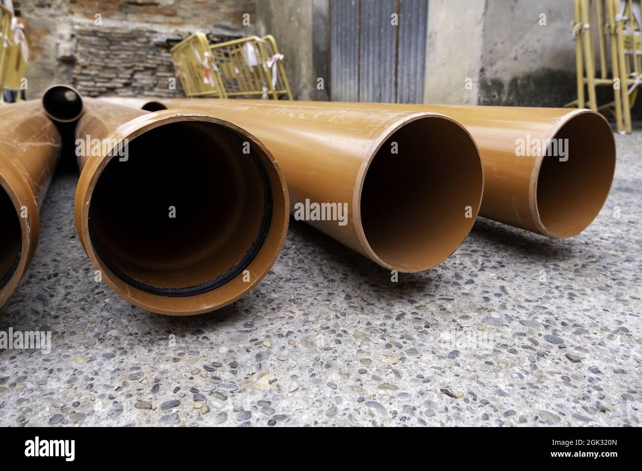 Detail of pipes for canalization, work and construction Stock Photo - Alamy