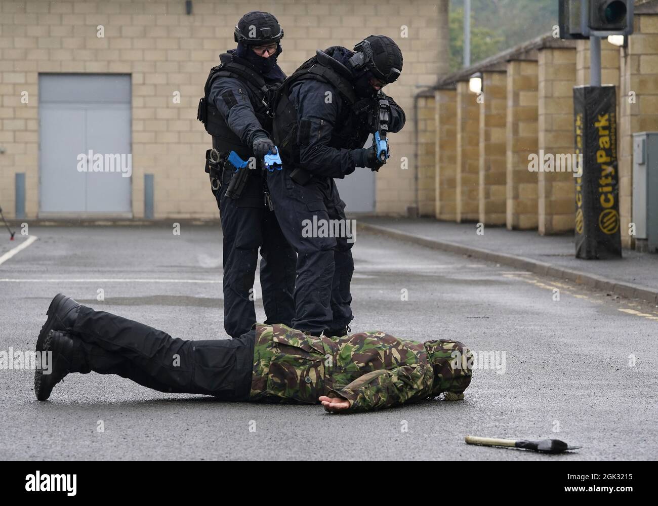 Police Scotland officers take part in a role-play exercise involving an ...