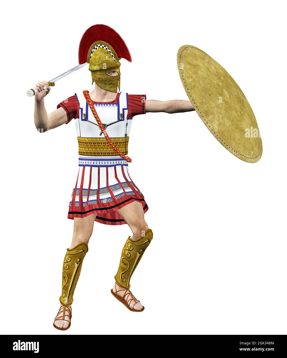 Digitally rendered soldier of the ancient Rome with golden shield and ...