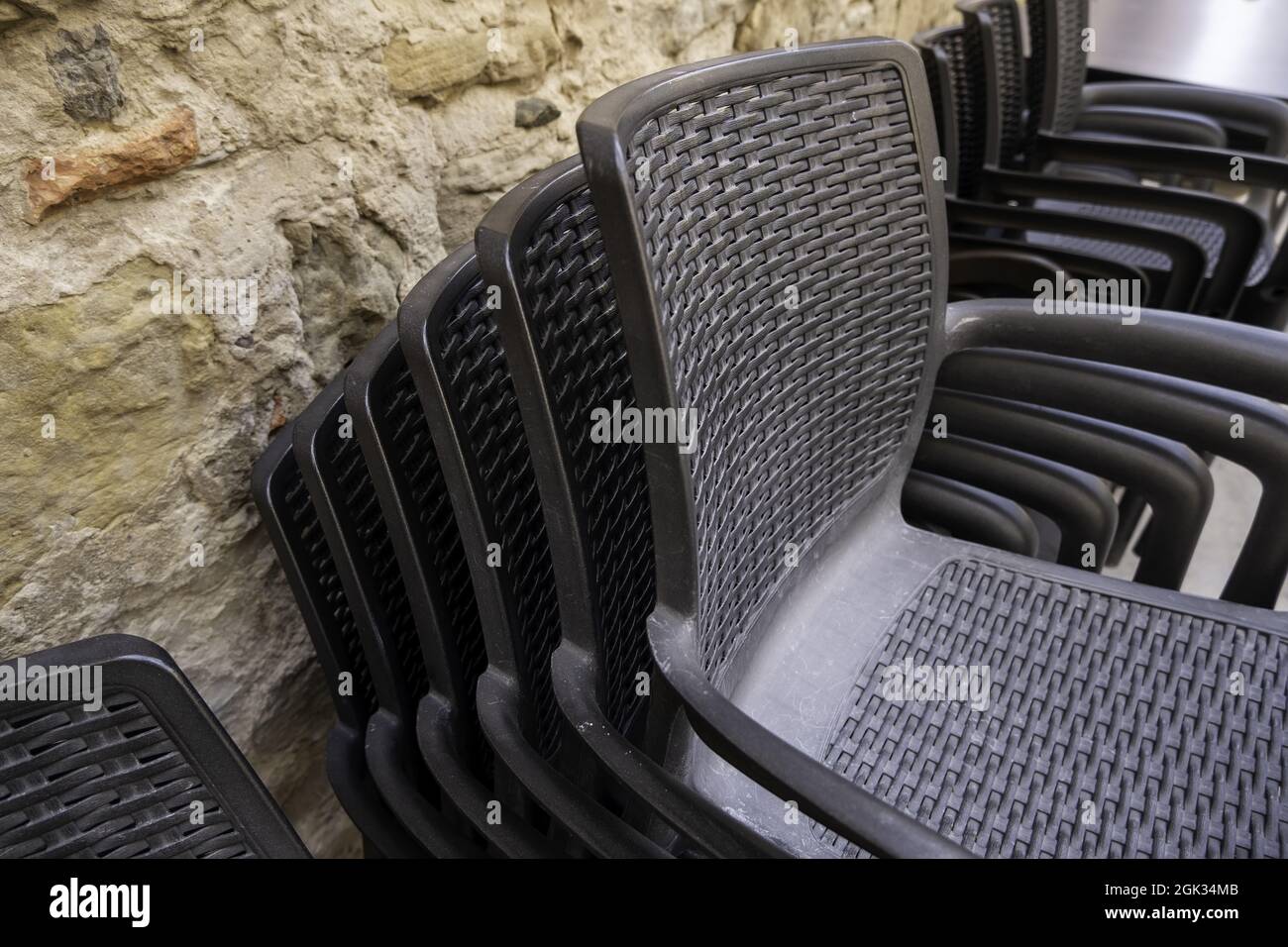 Detail of chairs for a terrace, furniture storage Stock Photo - Alamy