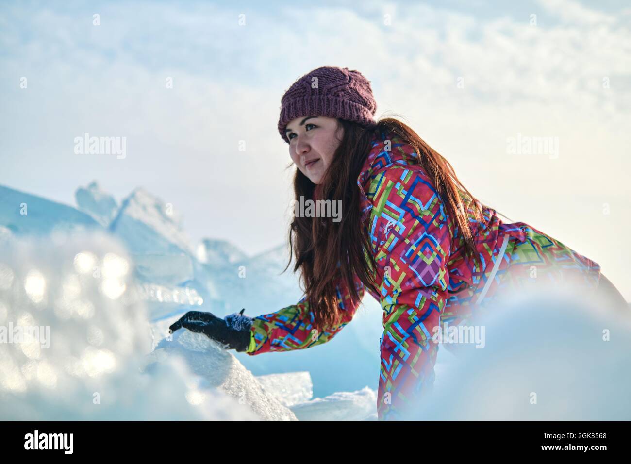 Woman and frozen ice block hi-res stock photography and images - Alamy