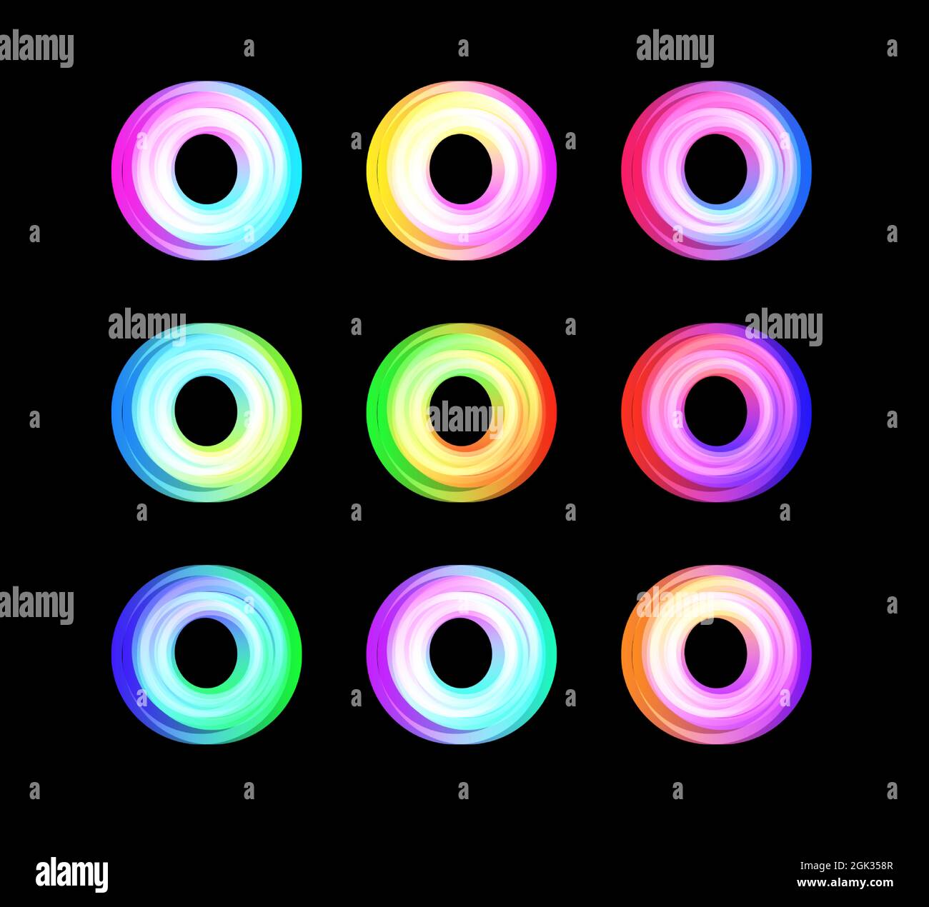 Round color overlay donut logo set, global network abstract icon ...