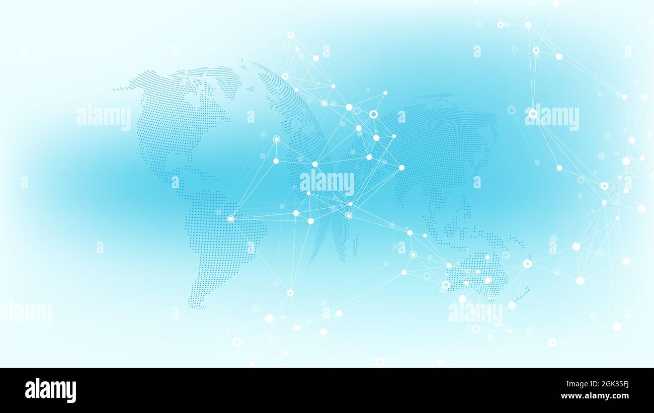 Technology abstract background with connected line and dots. Big data ...