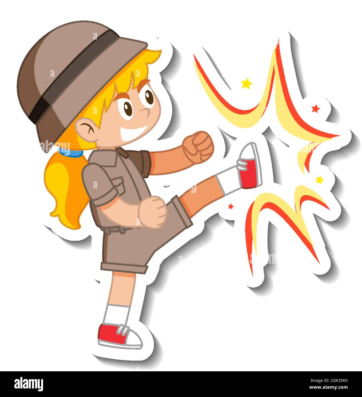 Little girl scout cartoon character sticker illustration Stock Vector ...