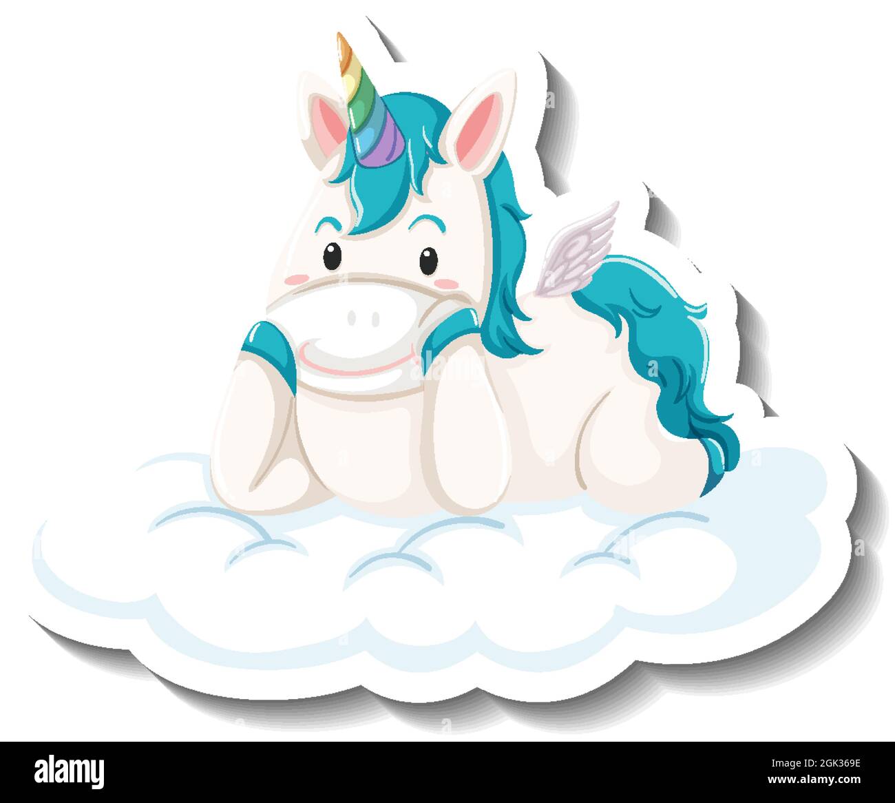 Cute unicorn laying on the cloud on white background illustration Stock ...
