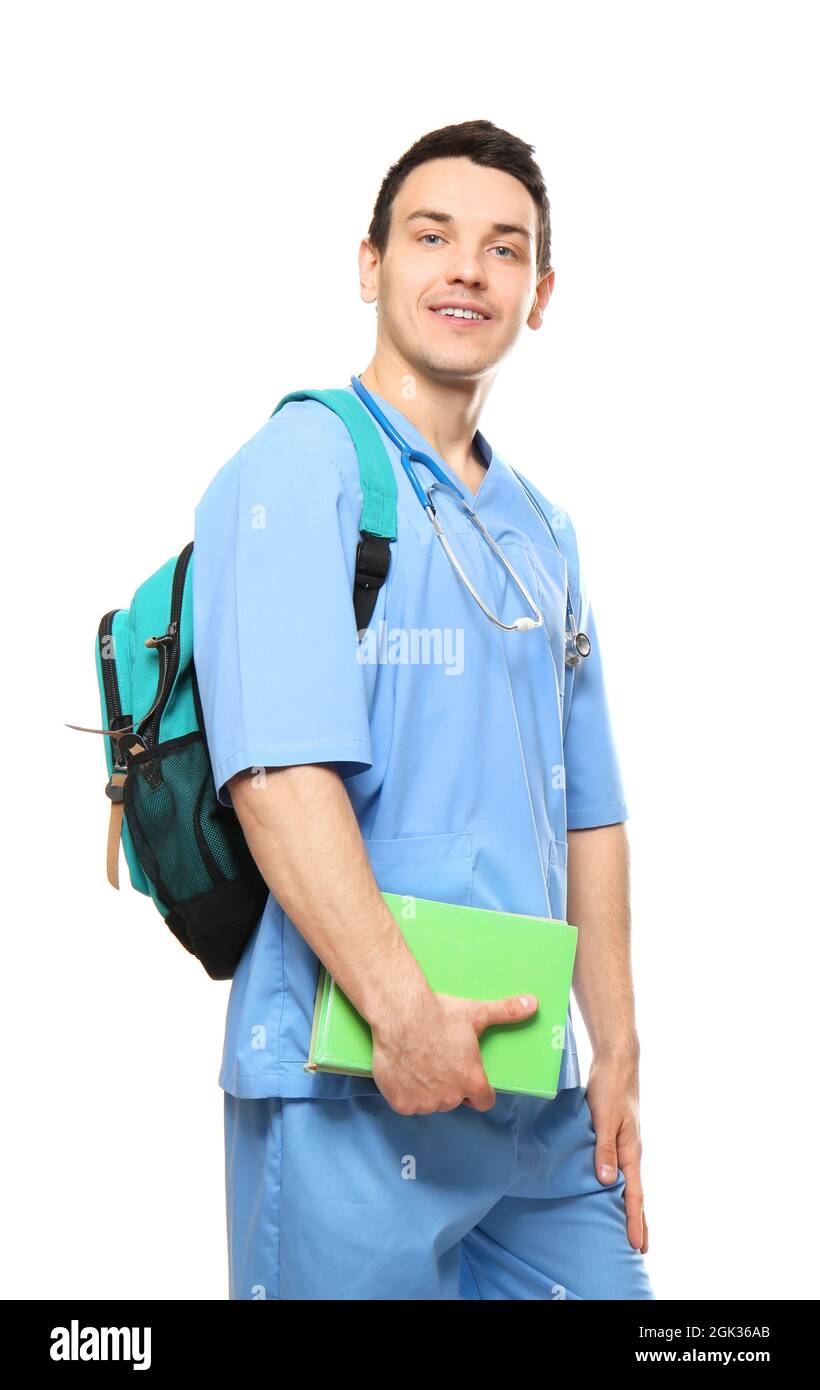 Young male medical student on white background Stock Photo - Alamy
