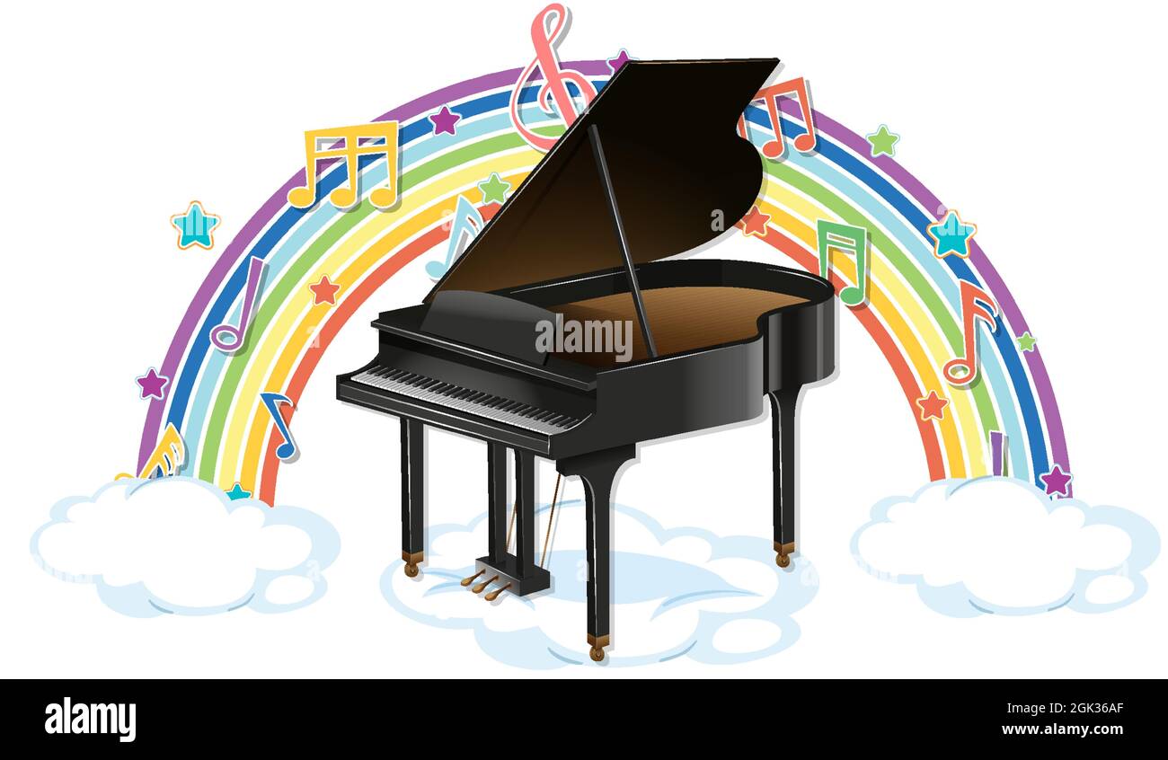 Piano with melody symbols on rainbow illustration Stock Vector Image ...