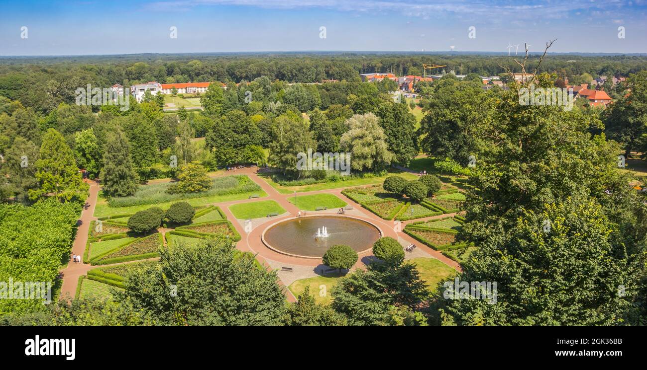 Aerial view of the round pond in the park of Bad Bentheim, Germany ...