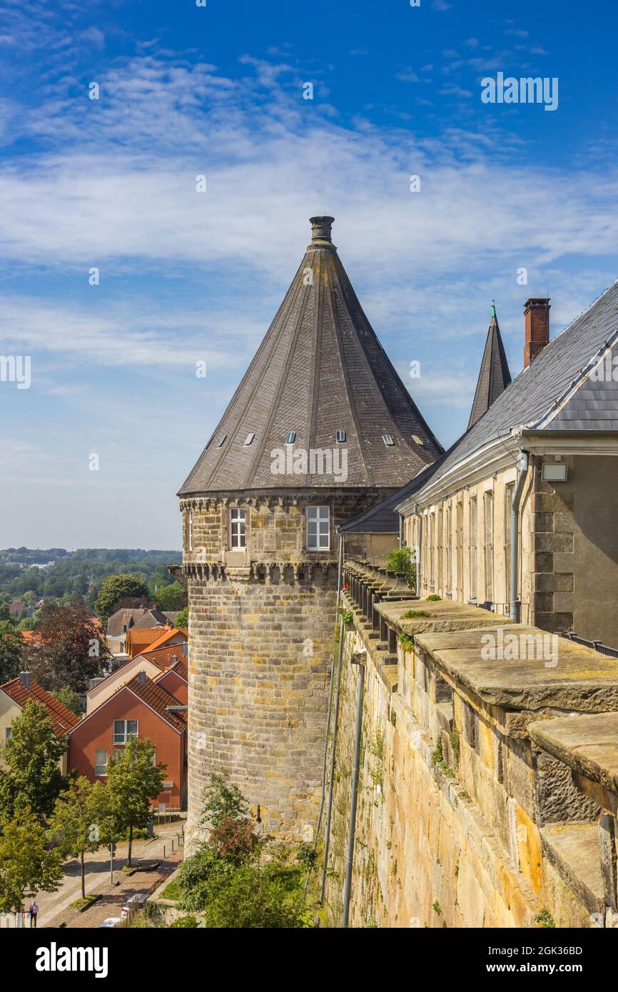 Corner tower and surrounding wall of the Bad Bentheim castle in Germany ...