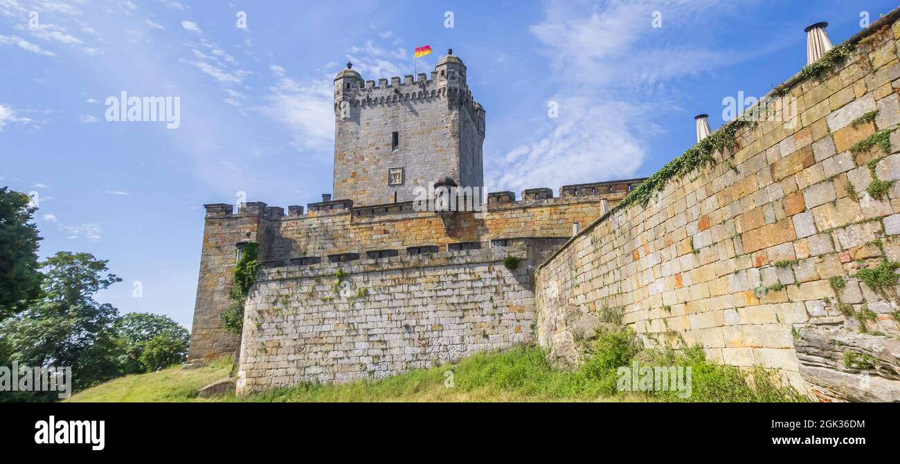 Panorama of the surrounding wall and tower of the historic castle in ...