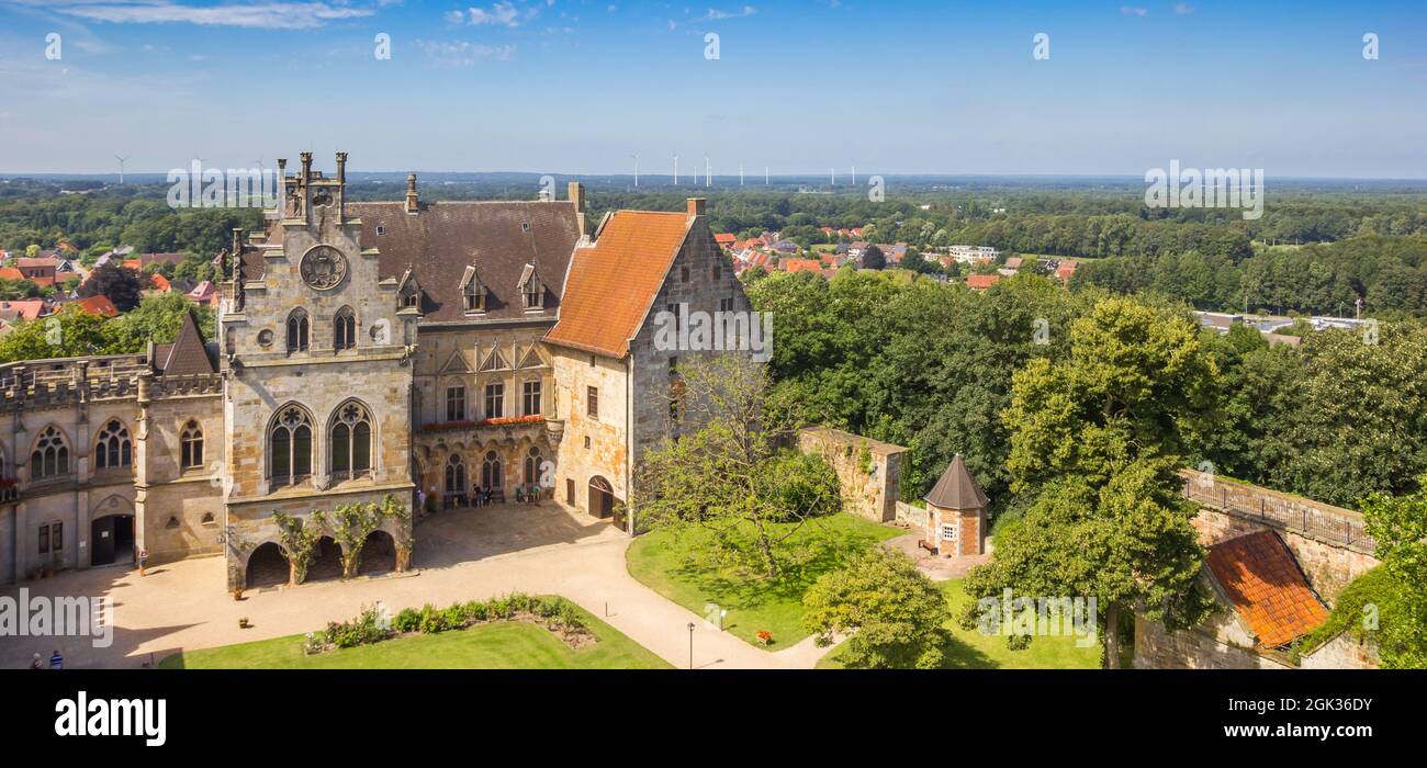 Panorama of the courtyard aerial view of the castle in Bad Bentheim ...