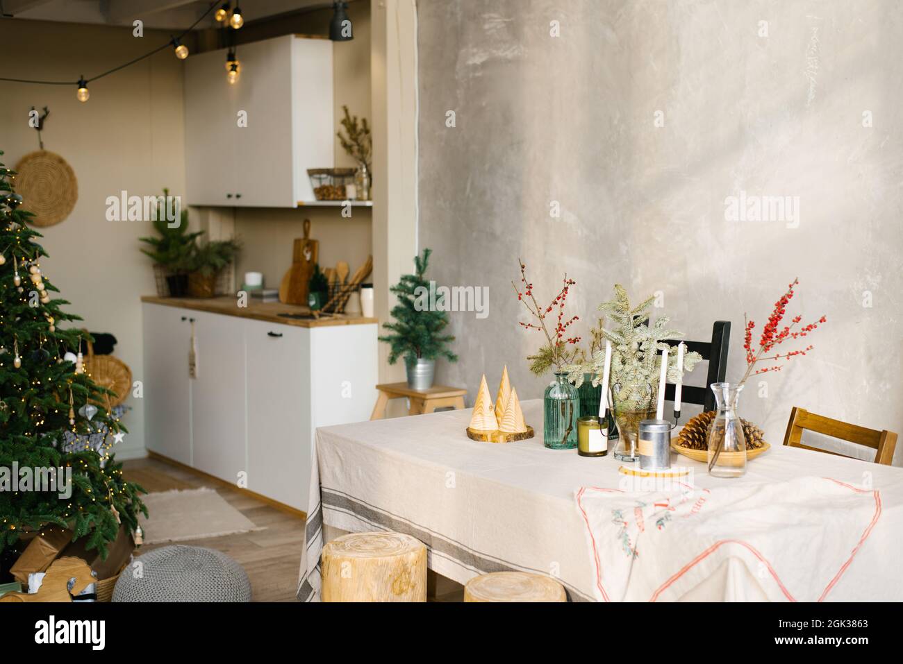 Stylish hipster party table in a Scandinavian style dining room Stock ...