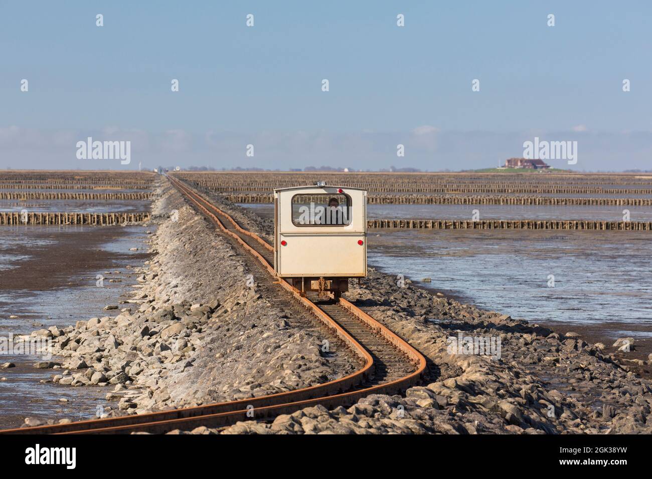 Railway line (Lorendamm) to Hallig Nordstrandischmoor, Wadden Sea ...