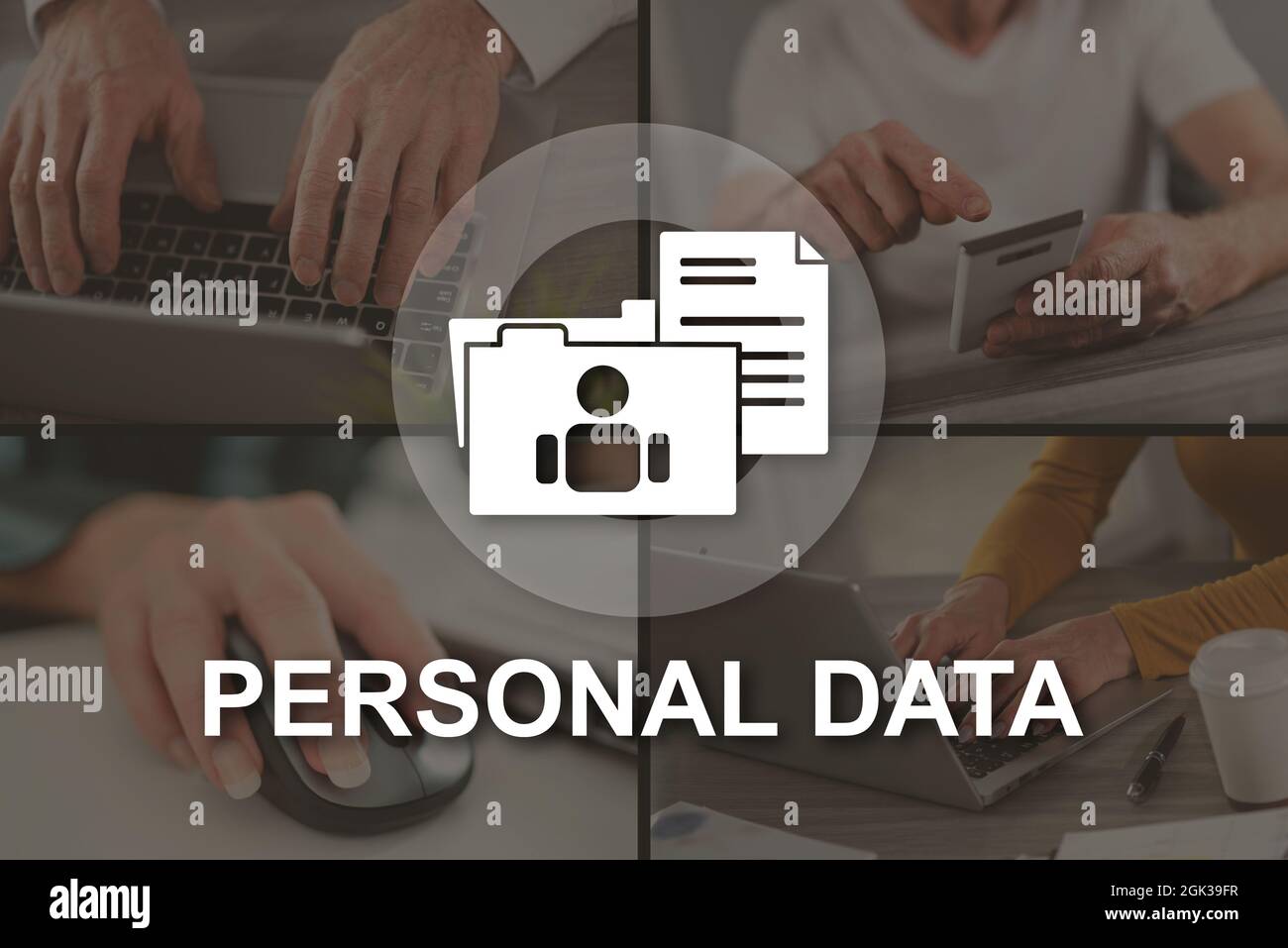 Personal data concept illustrated by pictures on background Stock Photo ...