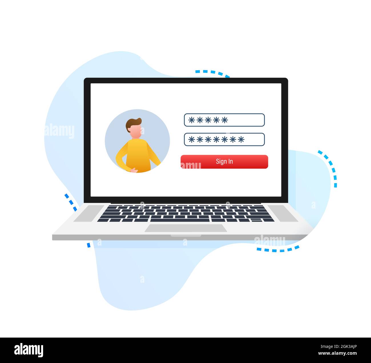Login page on laptop screen. Notebook and online login form, sign in ...