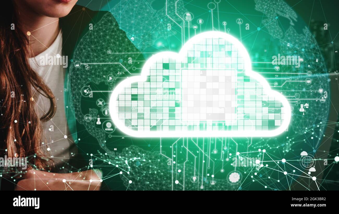 Conceptual cloud computing and data storage technology for future innovation . 3D render ...
