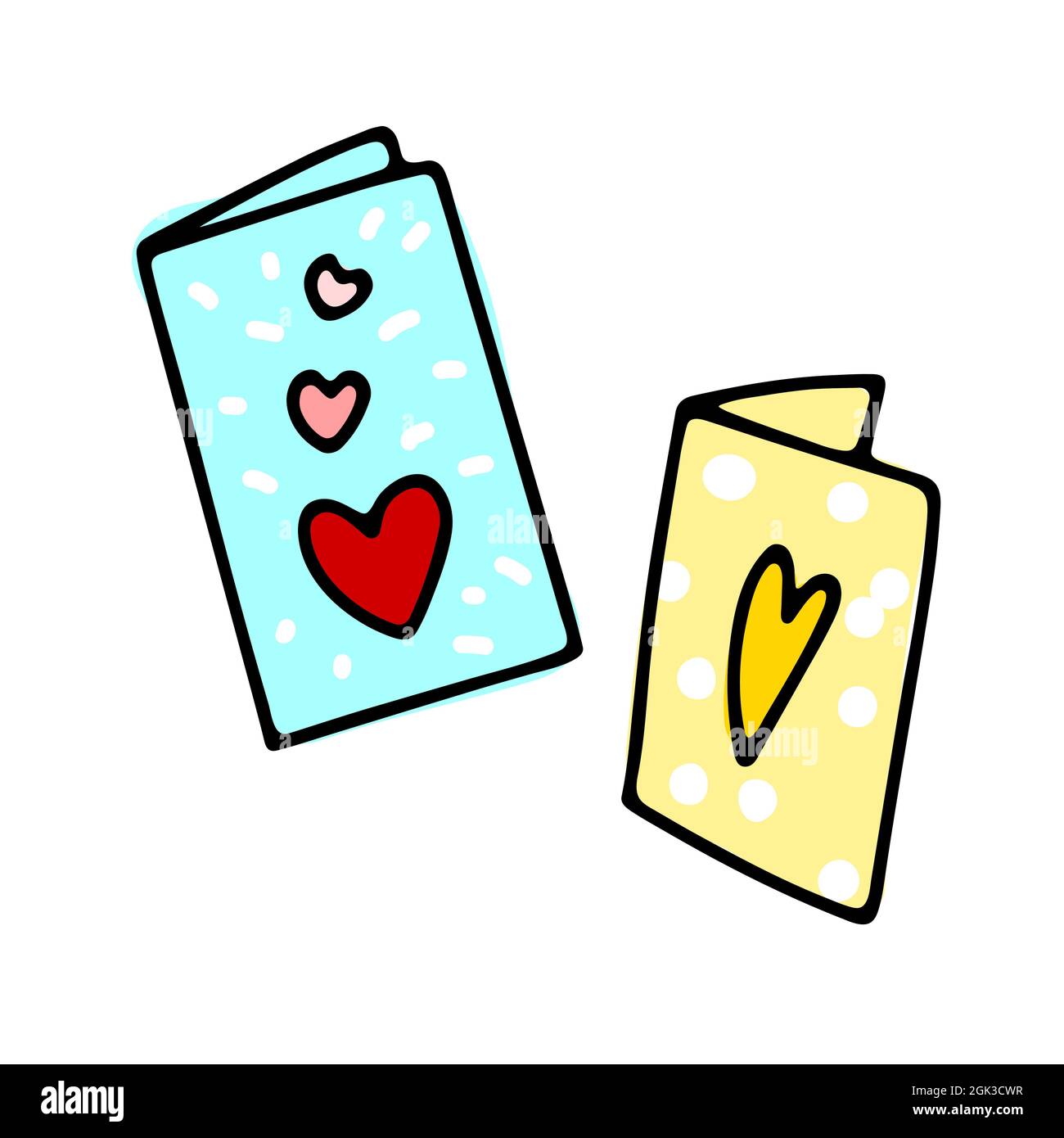 Doodle postcards with hearts set. Hand-drawn dot color cards isolated ...