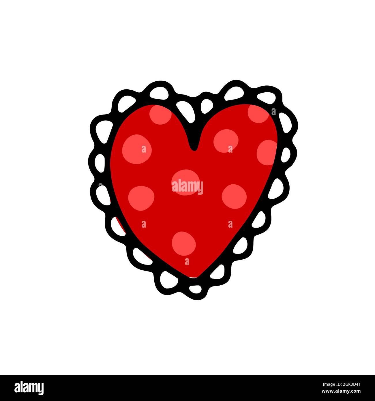 Doodle Valentines Day frill heart. Hand drawn red love symbol isolated ...