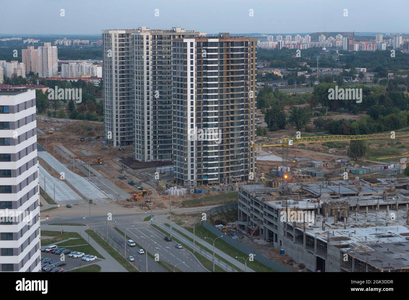 construction of a house in a new district of Minsk. Belarus Stock Photo ...