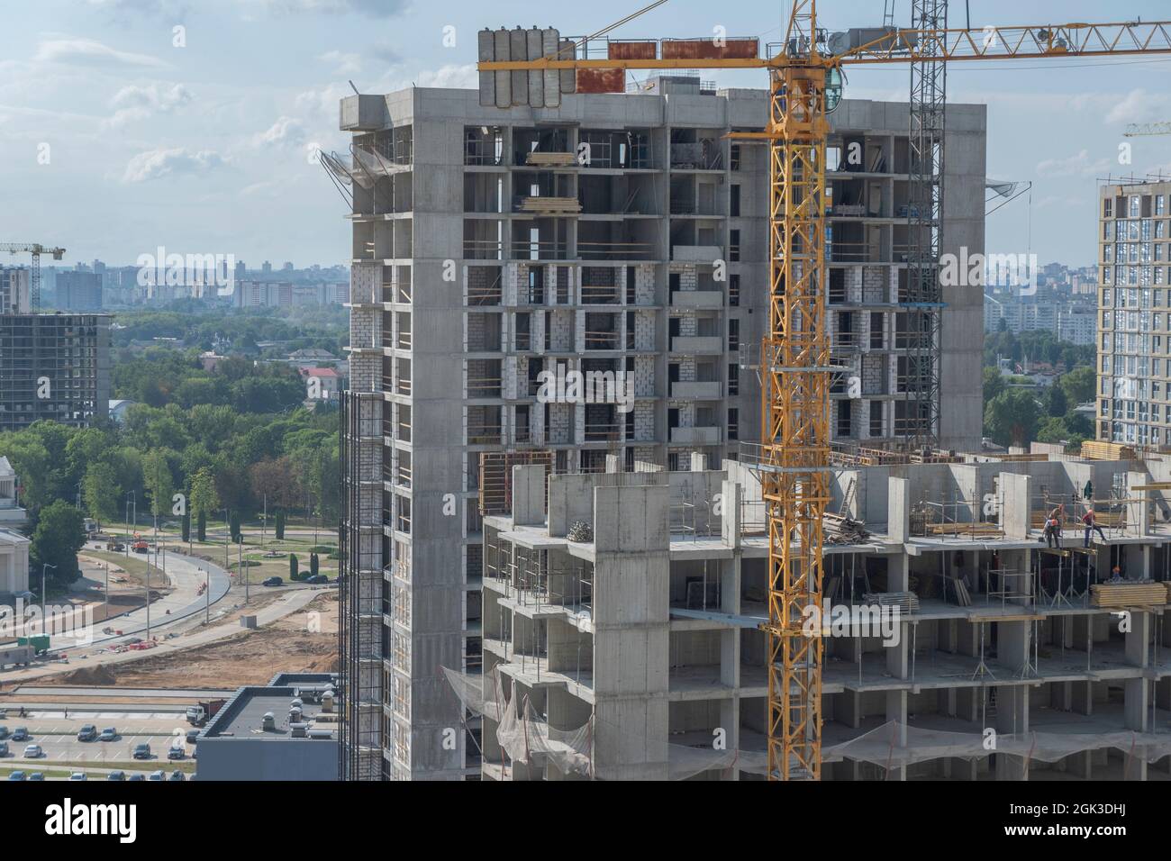 construction of a house in a new district of Minsk. Belarus Stock Photo ...