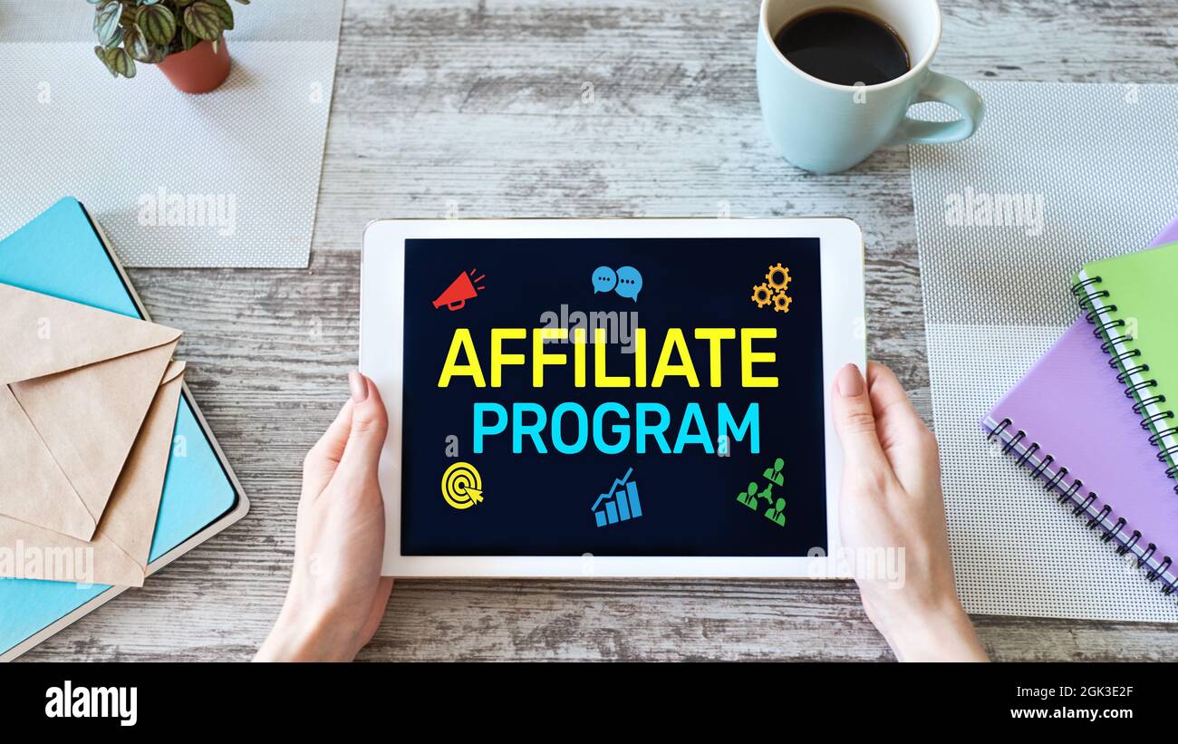 Affiliate program marketing and advertising business concept on screen ...