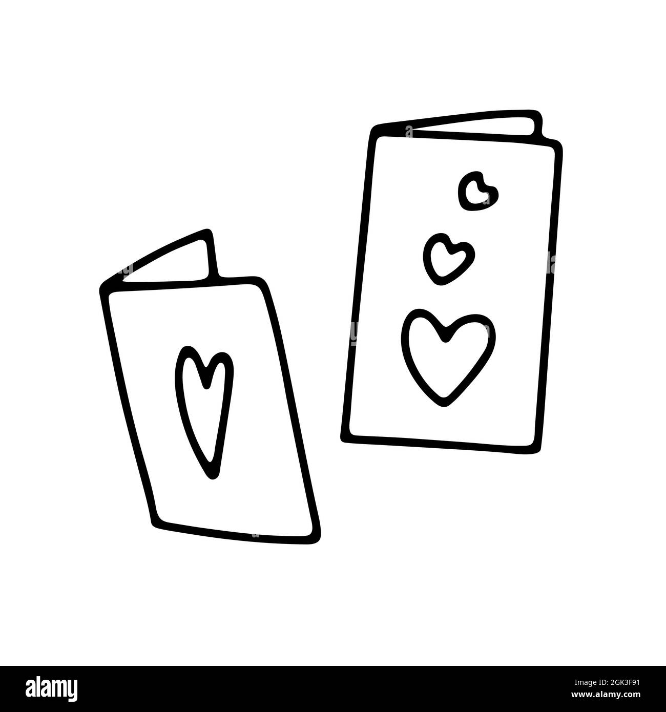 Doodle postcards with hearts set. Hand-drawn outline cards isolated on ...