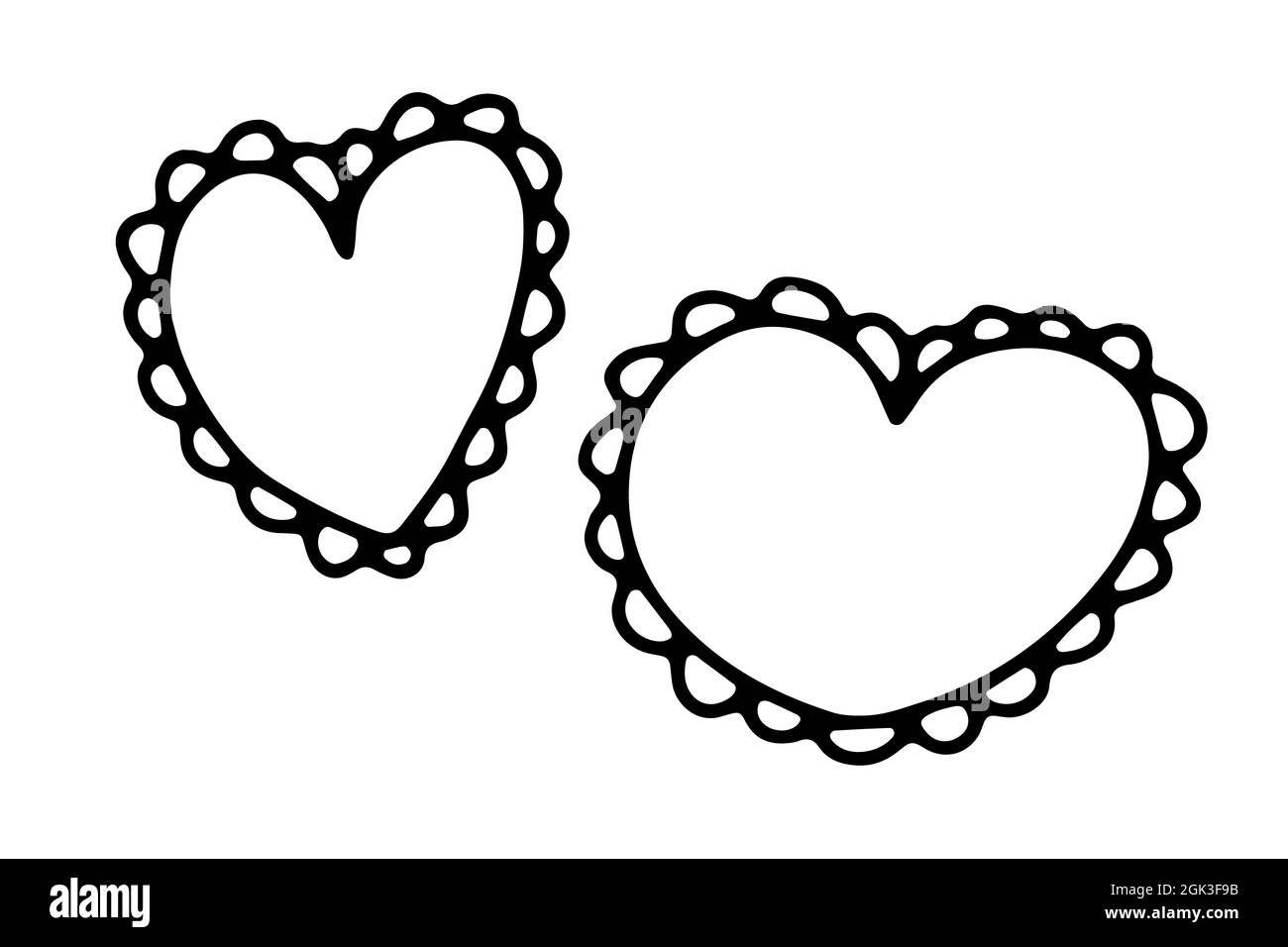 Doodle Valentines Day frill heart. Hand drawn outline love symbol ...