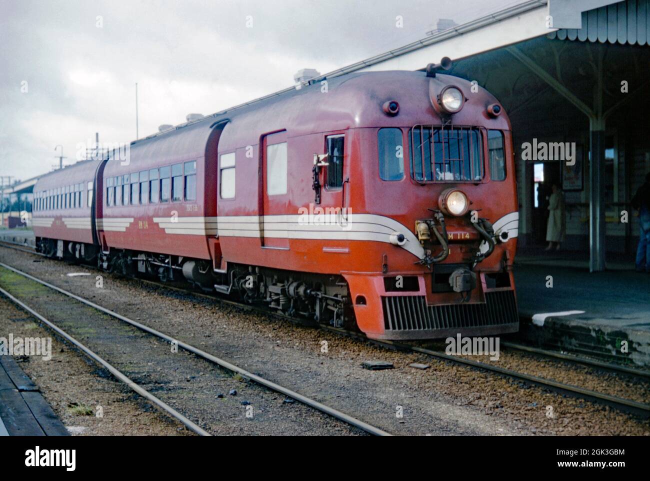 A RM-class diesel train of New Zealand Railways Department (NZR) seen ...