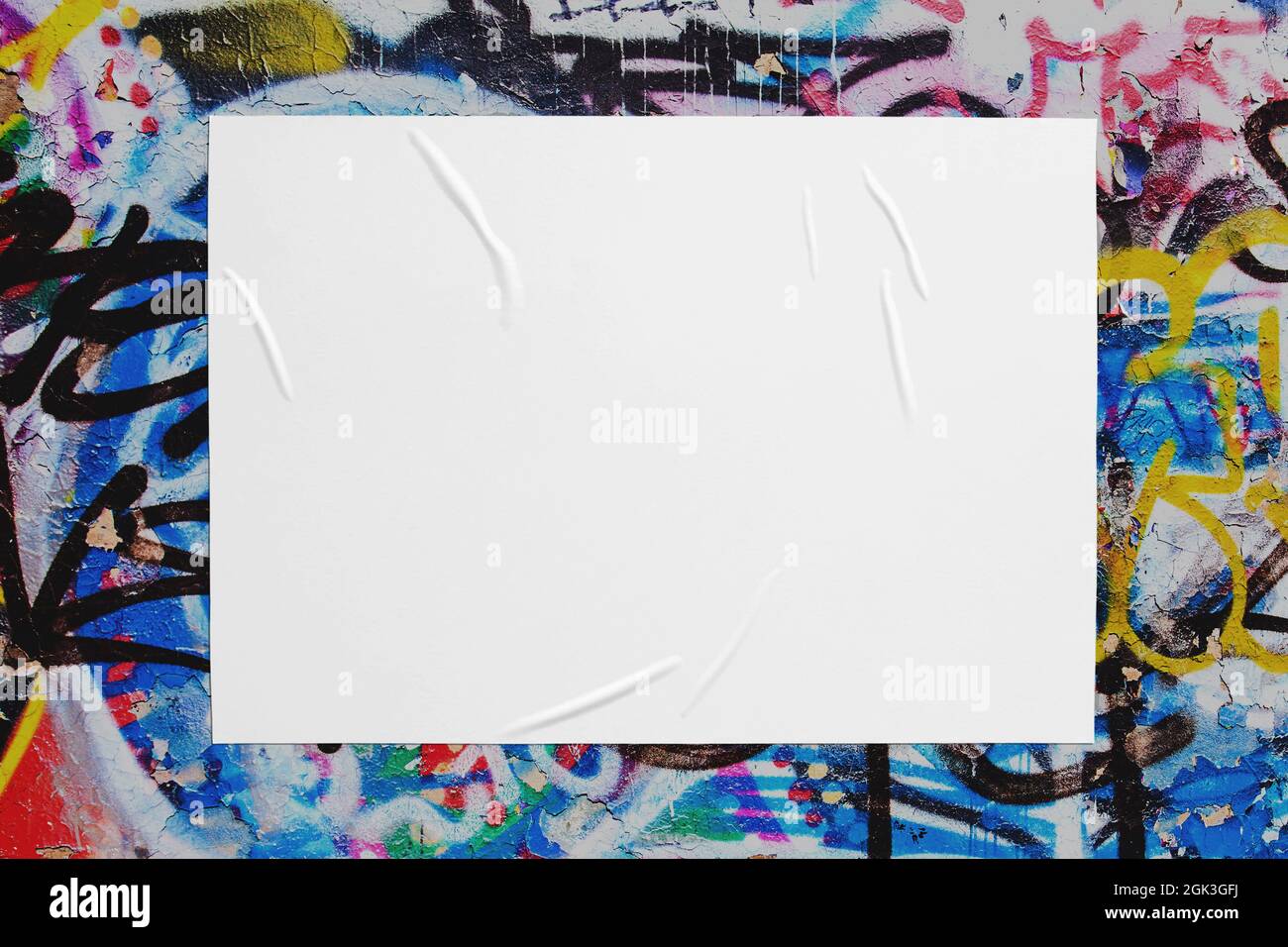 colorful urban wall texture with wrinkled glued poster template Stock ...