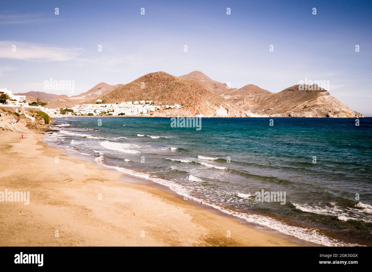 Natural view of the rocky coast of San Jose in Spain at summertime ...