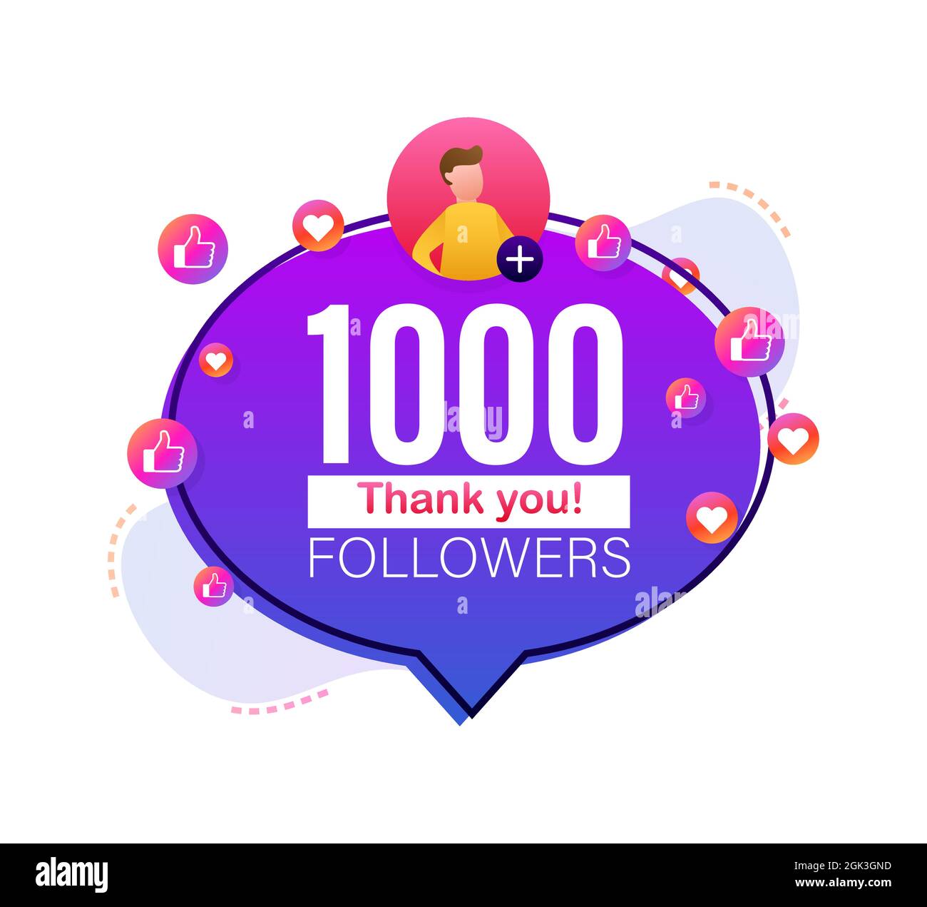 Thank you 1000 followers numbers. Flat style banner. Congratulating multicolored thanks image ...