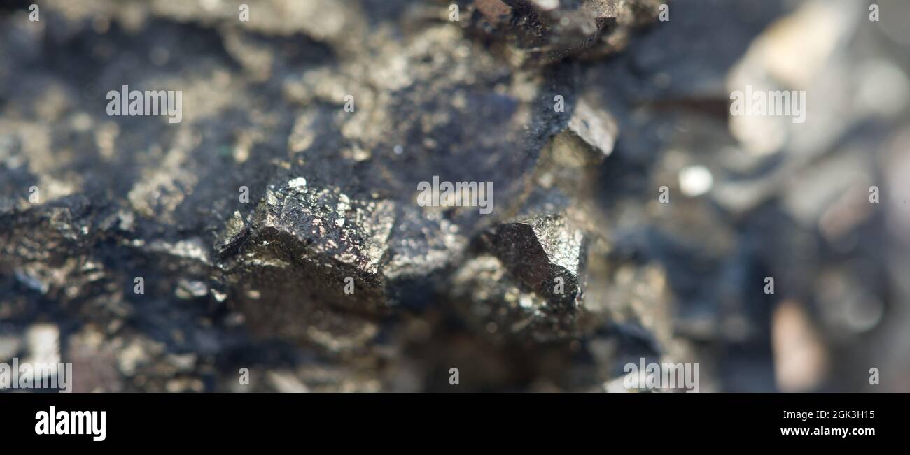 Iron ore nugget texture. Dark crystal background. Banner format Stock ...