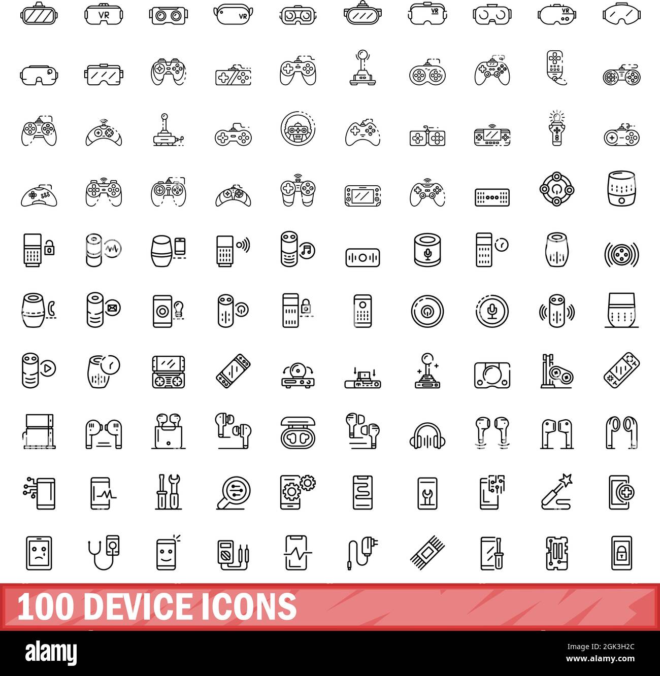 100 device icons set. Outline illustration of 100 device icons vector ...